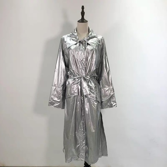 Jackets & Coats | Pvc Silver Long Jacket | Poshmark